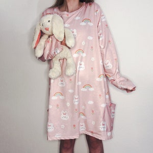 Kawaii Rainbow Bunny Oversized Age Regression Dress Long Sleeve ...