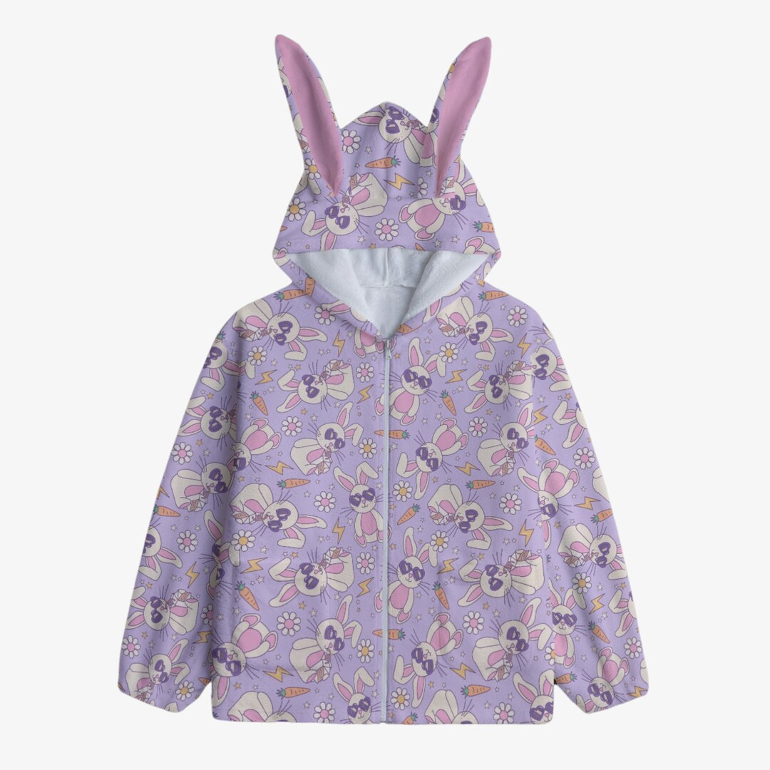 Floral Bunny Plushie Age Regression Pajama Fleece Bunny Ear Hoodie ...
