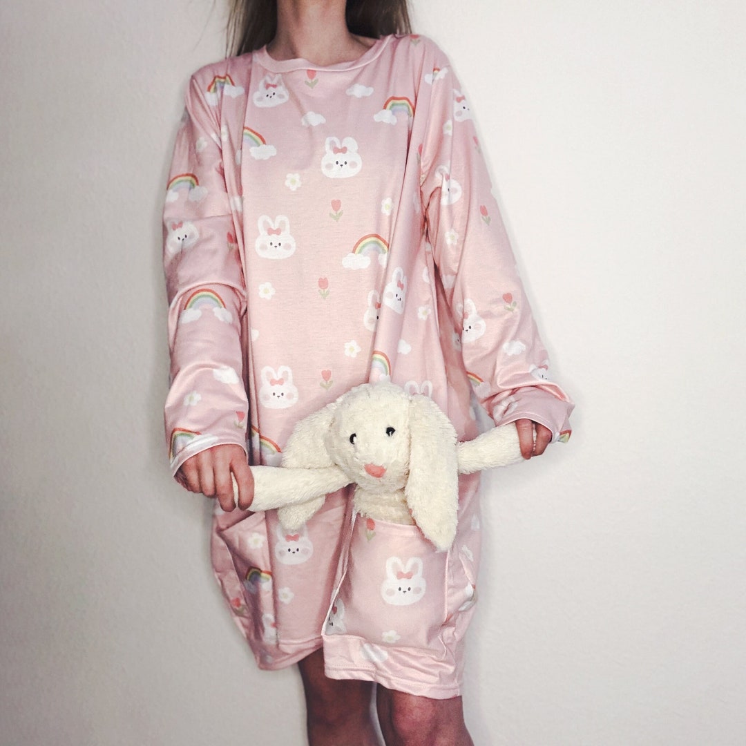 Kawaii Rainbow Bunny Oversized Age Regression Dress Long Sleeve ...