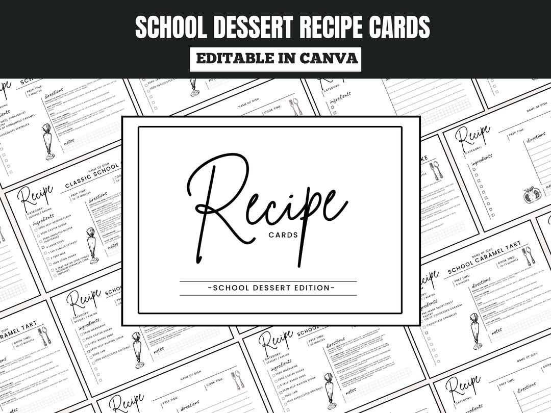 Printable School Cake Recipe Cards Bundle, Done for Your Editable ...