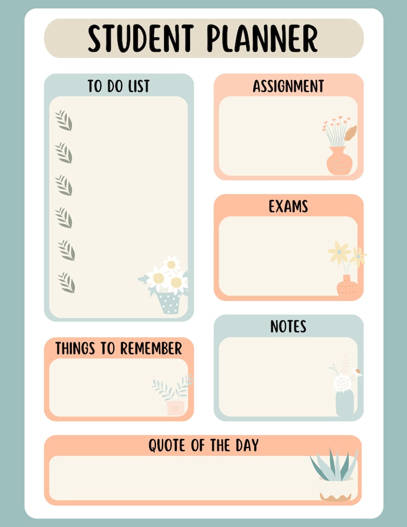 Printable Study Planner Digital Study Planner PDF Subject Planner Student Planner Instant ...