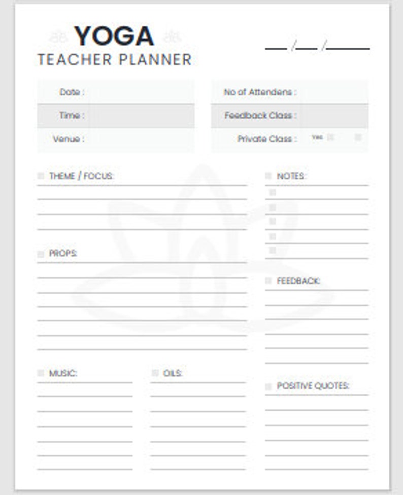 Customizable Yoga Teacher Class Planner 121 Pages Weekly Class ...