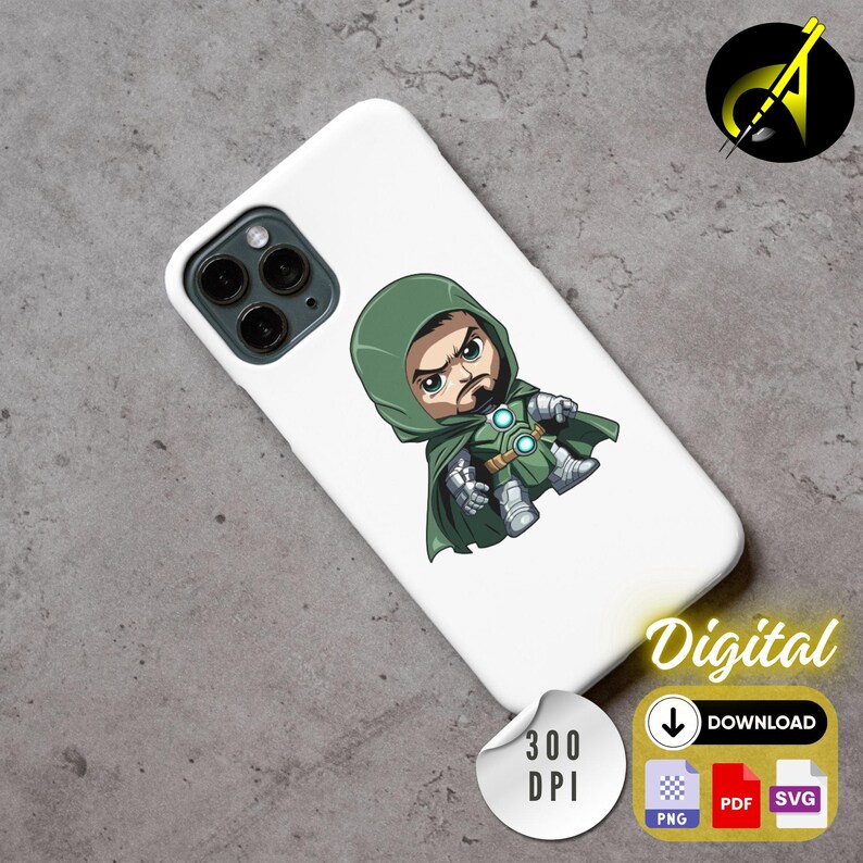 Chibi Doctor Doom Digital Clipart - Cute Marvel Villain Art - Marvel ...