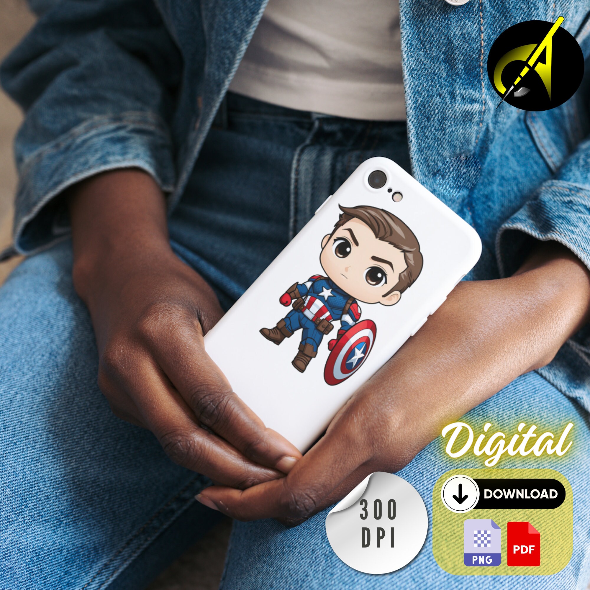 Chibi Captain America Digital Sticker Clipart Avengers Inspired ...