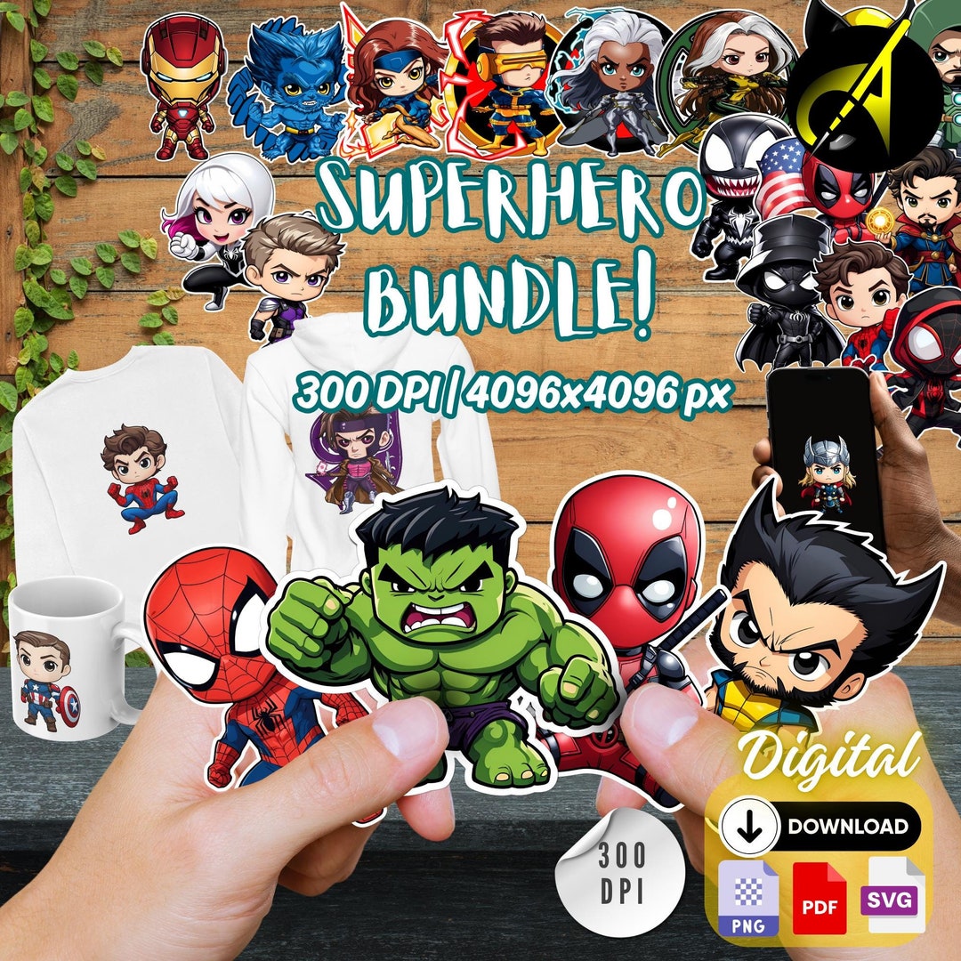 Superhero Clipart Bundle, PNG and SVG Files for Cricut, DIY T-shirts ...