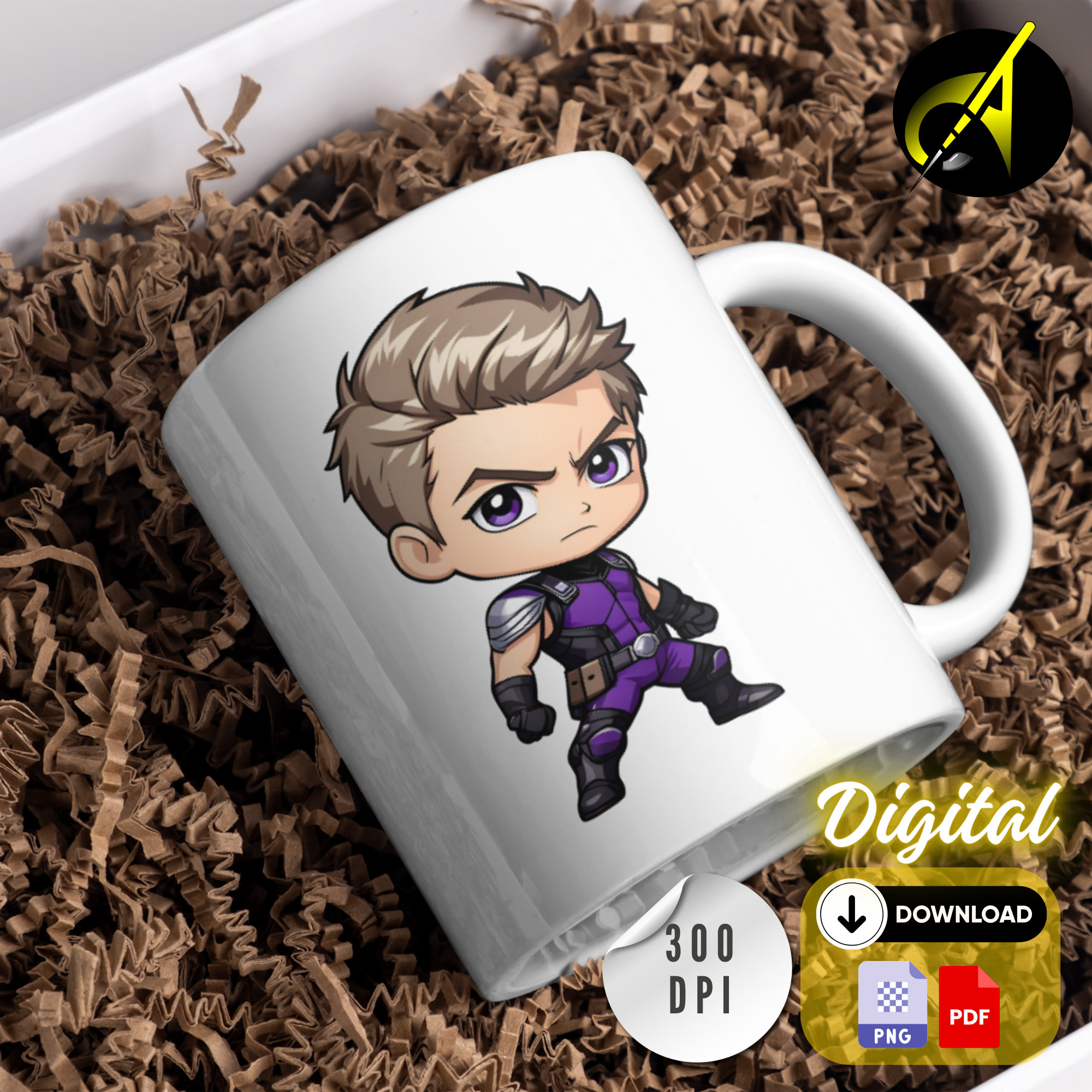 Chibi Hawkeye Digital Sticker Clipart - Avengers Inspired Illustration ...