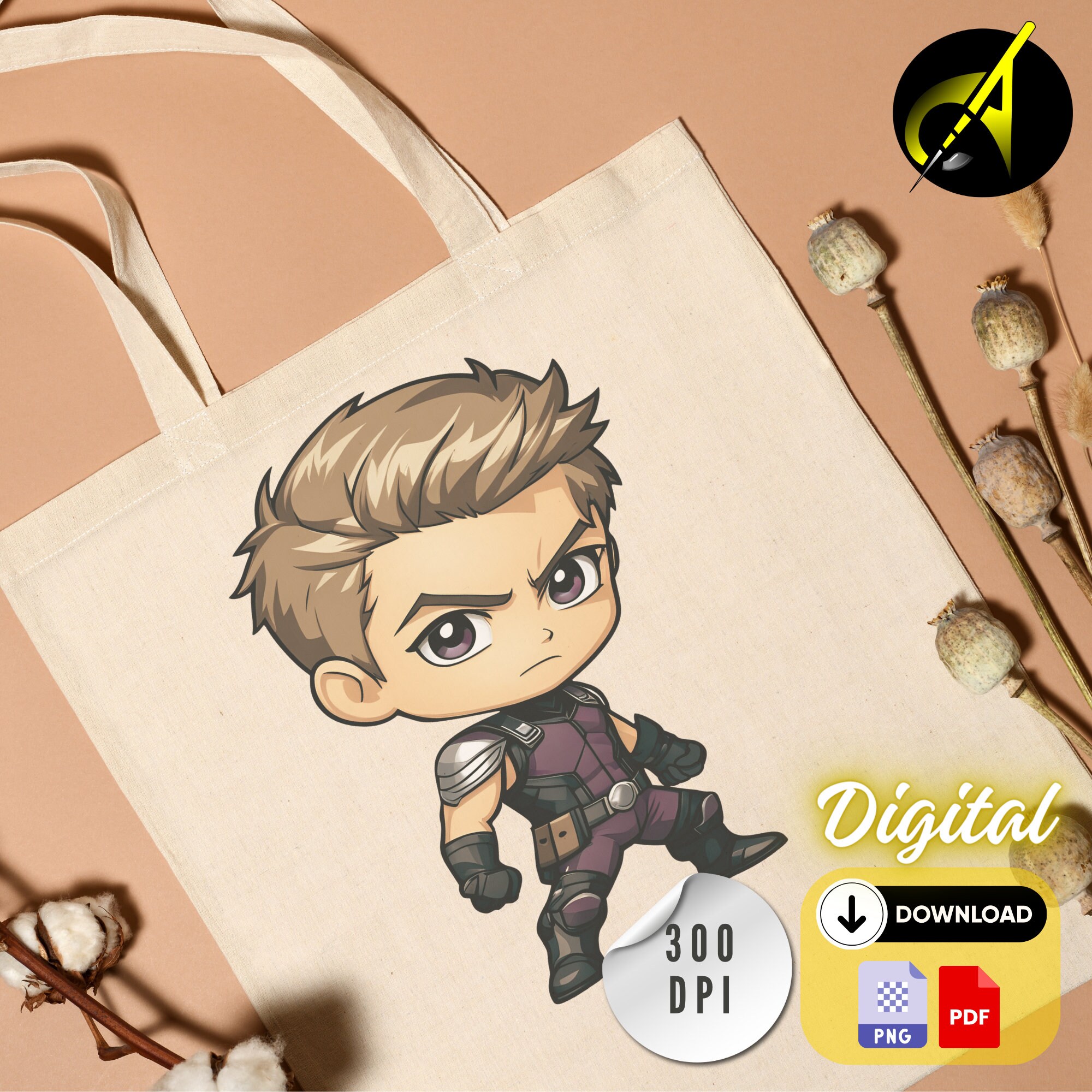 Chibi Hawkeye Digital Sticker Clipart Avengers Inspired Illustration ...