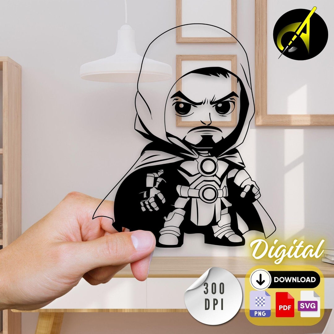 Chibi Doctor Doom Black and White Digital Clipart Marvel Villain Art ...