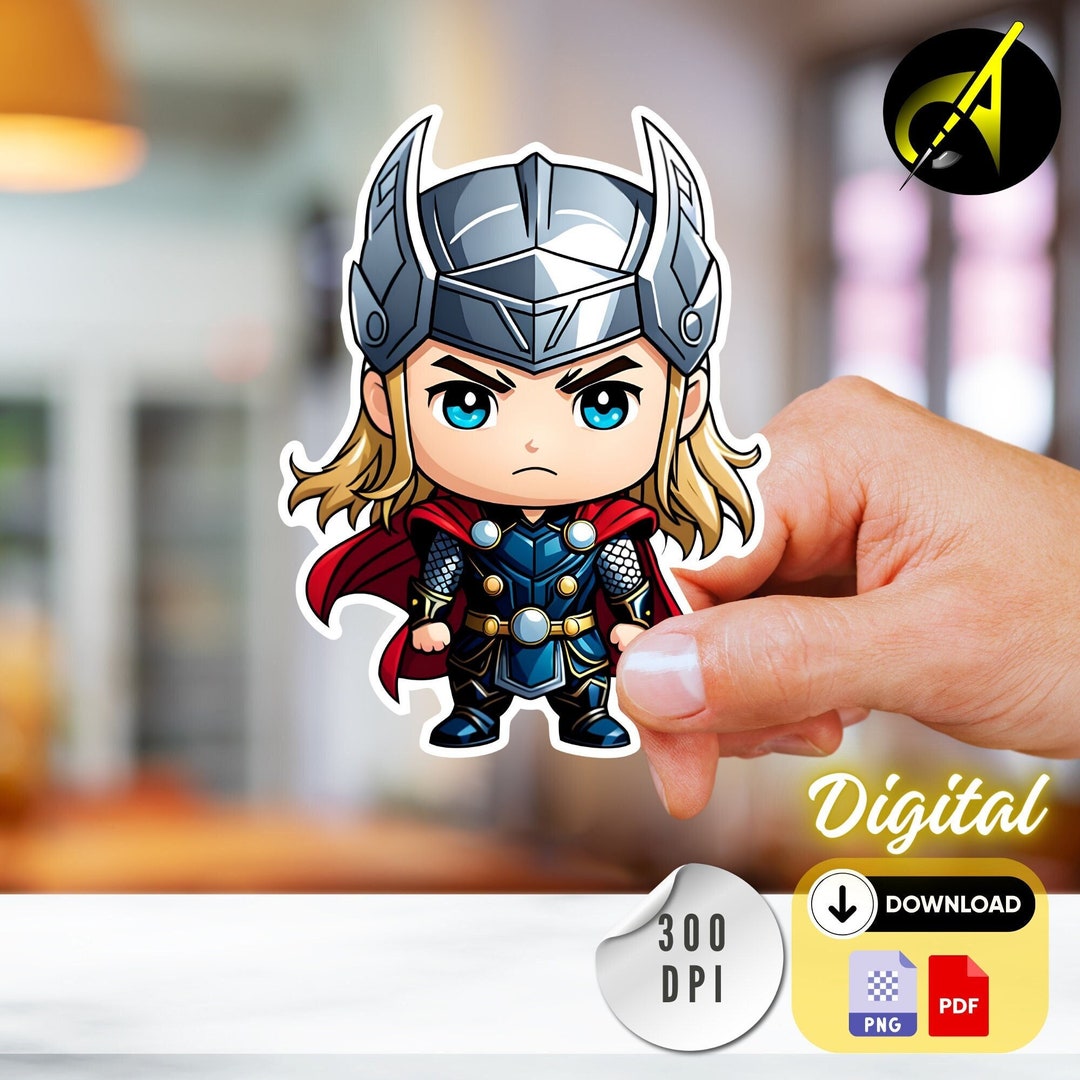Chibi Thor Digital Sticker Clipart - Avengers Inspired Illustration ...