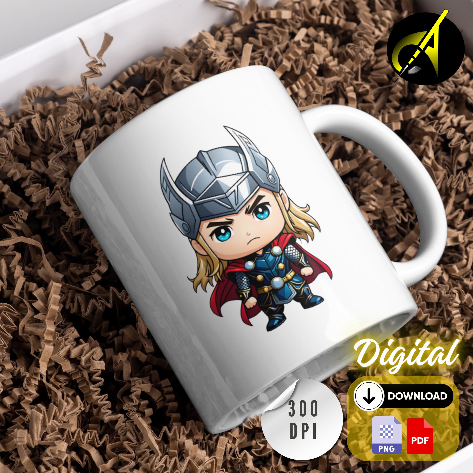 Chibi Thor Digital Sticker Clipart - Avengers Inspired Illustration ...