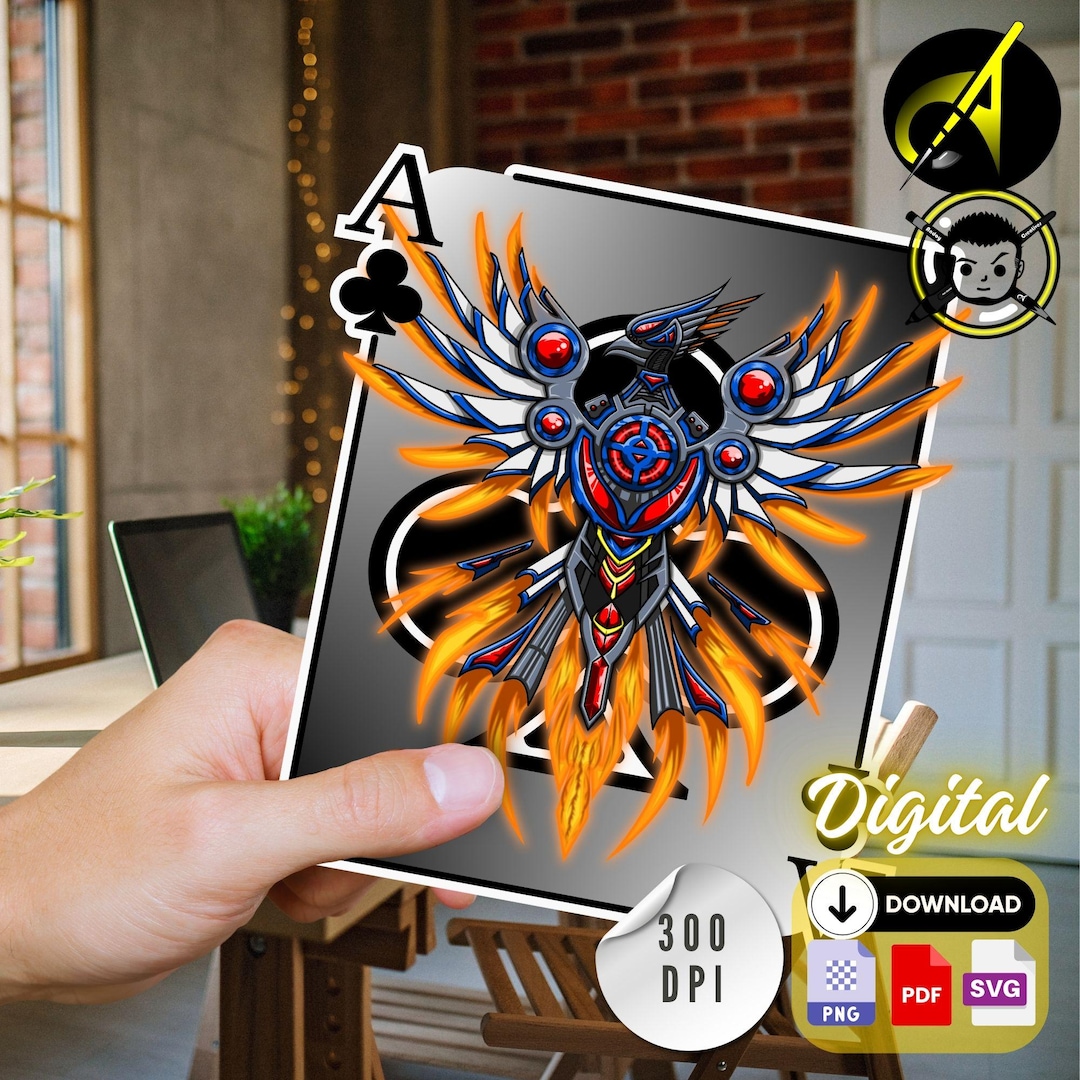 Ace of Clover Mecha Phoenix Clipart, Playing Card Design PNG SVG, Sci ...