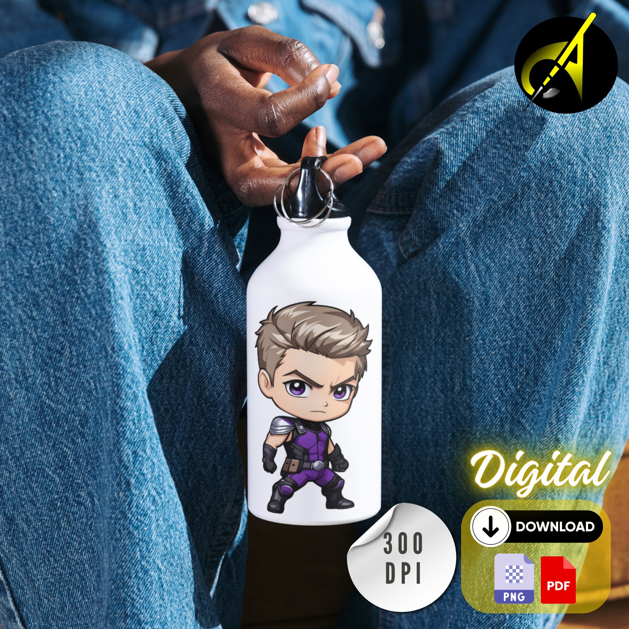 Chibi Hawkeye Digital Sticker Clipart Avengers Inspired Illustration ...