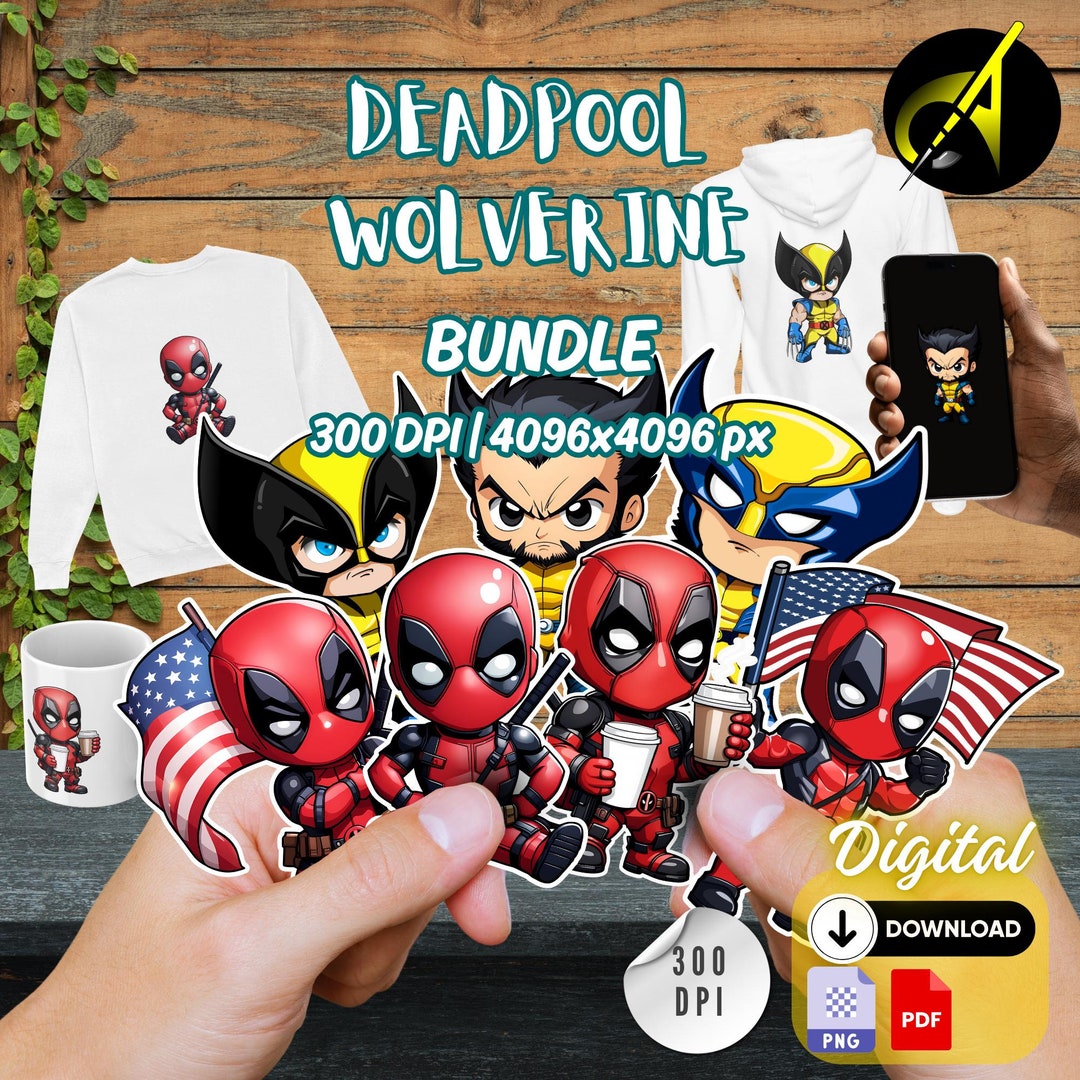 Chibi Deadpool & Wolverine Digital Clipart, Dead-pool Wolverine ...