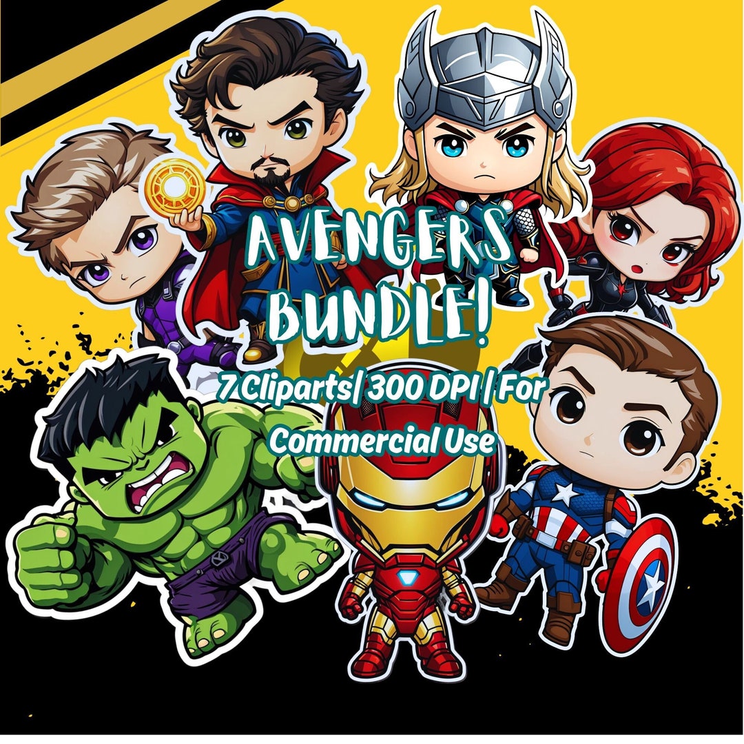 Chibi Marvel Avengers Digital Sticker Clipart Bundle Ironman Hulk ...