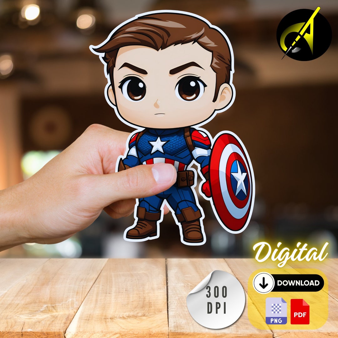 Chibi Captain America Digital Sticker Clipart Avengers Inspired ...