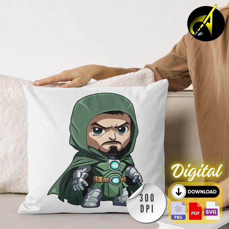 Chibi Doctor Doom Digital Clipart - Cute Marvel Villain Art - Marvel ...