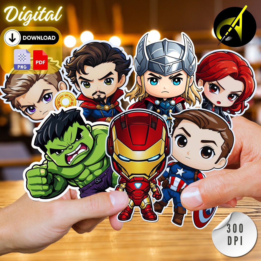 Chibi Marvel Avengers Digital Sticker Clipart Bundle Ironman Hulk ...