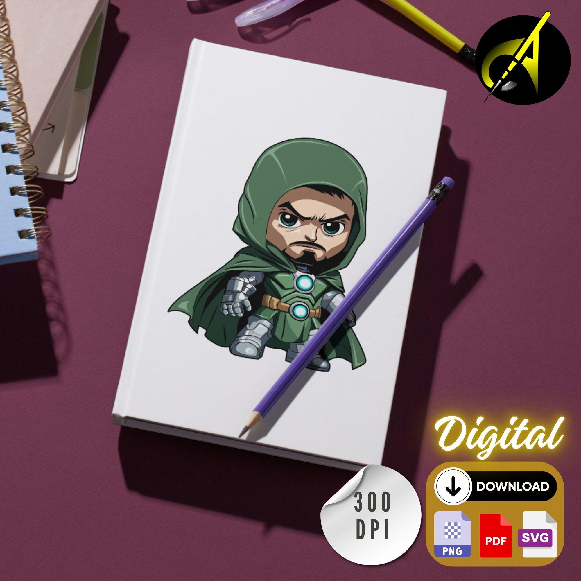 Chibi Doctor Doom Digital Clipart - Cute Marvel Villain Art - Marvel ...
