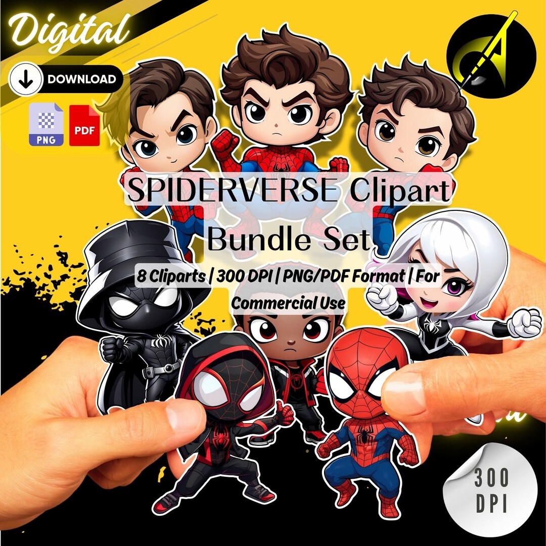 Chibi Spiderverse Digital Clipart Bundle Spiderman Peter Tobey Andrew ...