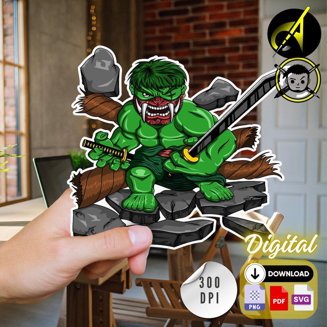 Chibi Samurai Hulk Clipart Digital Download - Hulk Superhero Character ...
