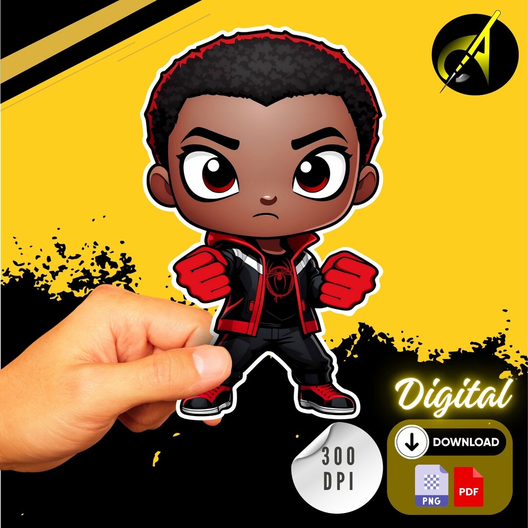 Chibi Miles Morales Unmasked Digital Clipart Shirt Sweatshirt Hoodie ...
