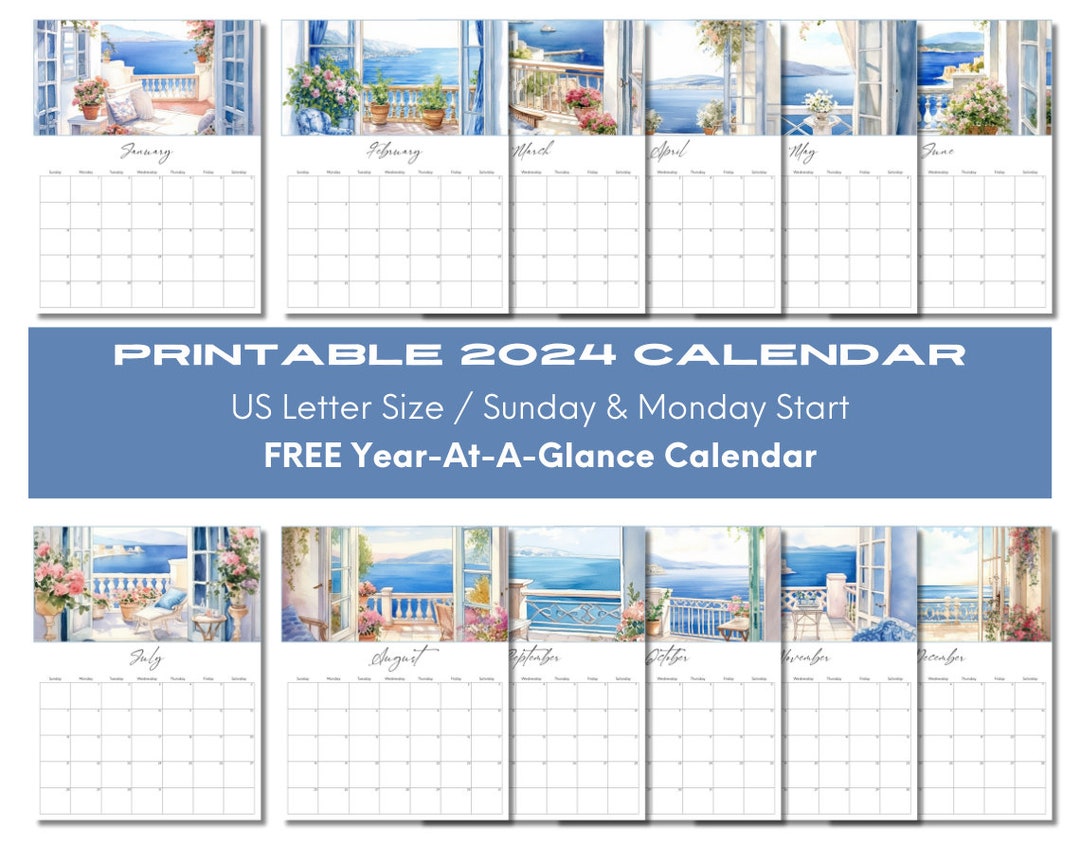 Dated Printable Calendar 2024 Template Downloadable Digital Monthly ...