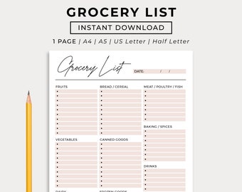 Printable Grocery List Template, Grocery Planner, Food Shopping List ...