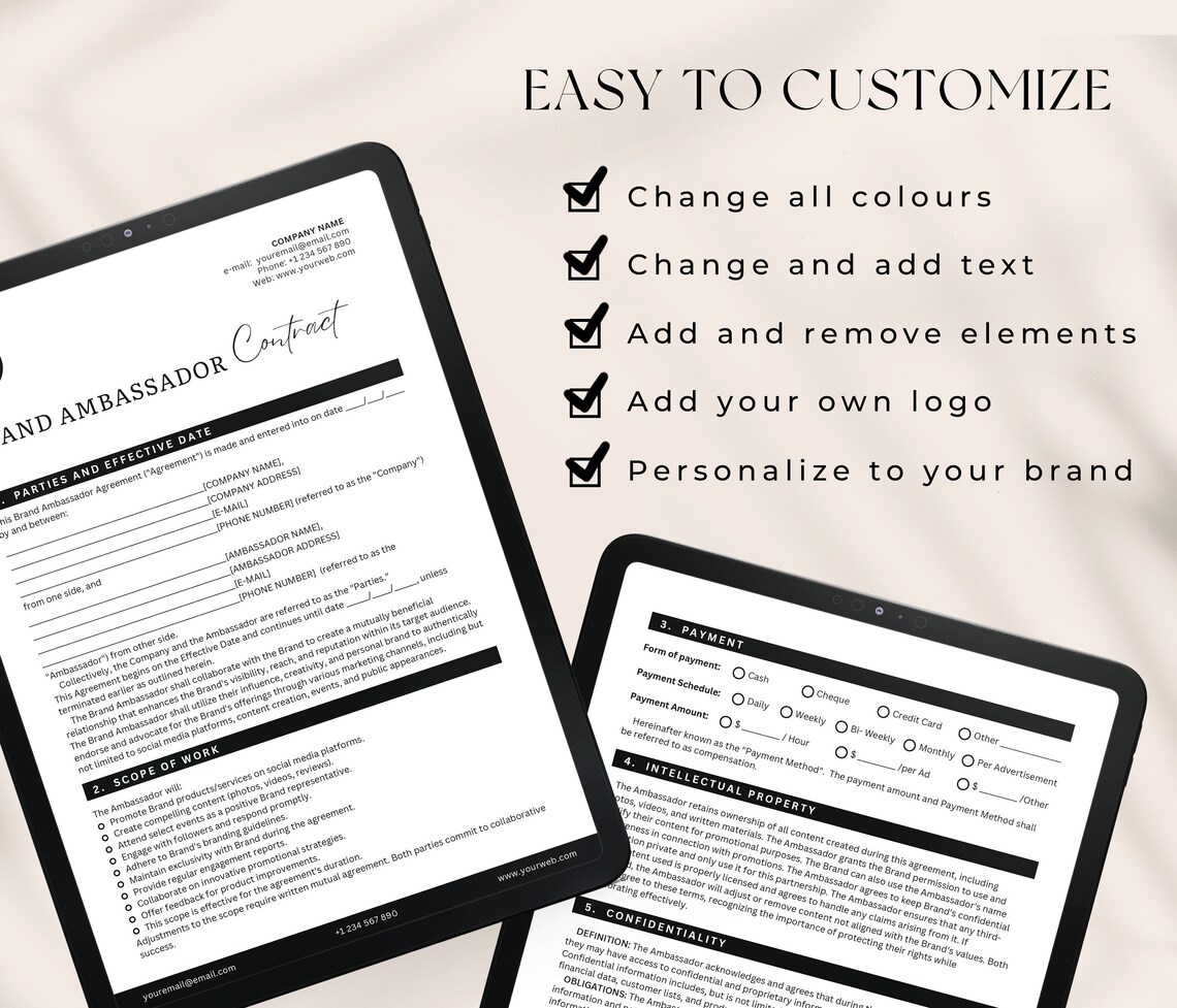 Editable Influencer Agreement Template, Brand Ambassador Contract Form ...