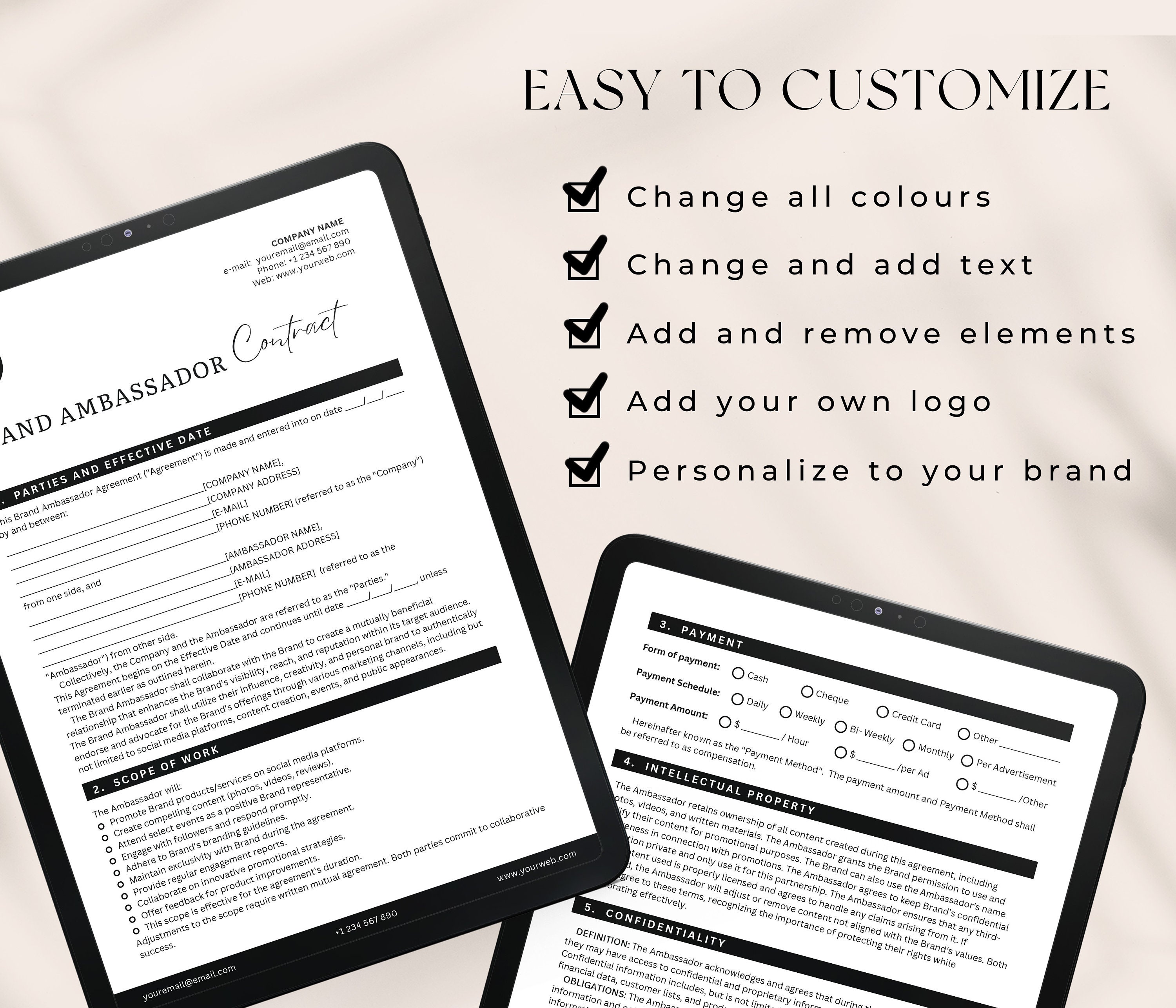 Editable Influencer Agreement Template, Brand Ambassador Contract Form ...