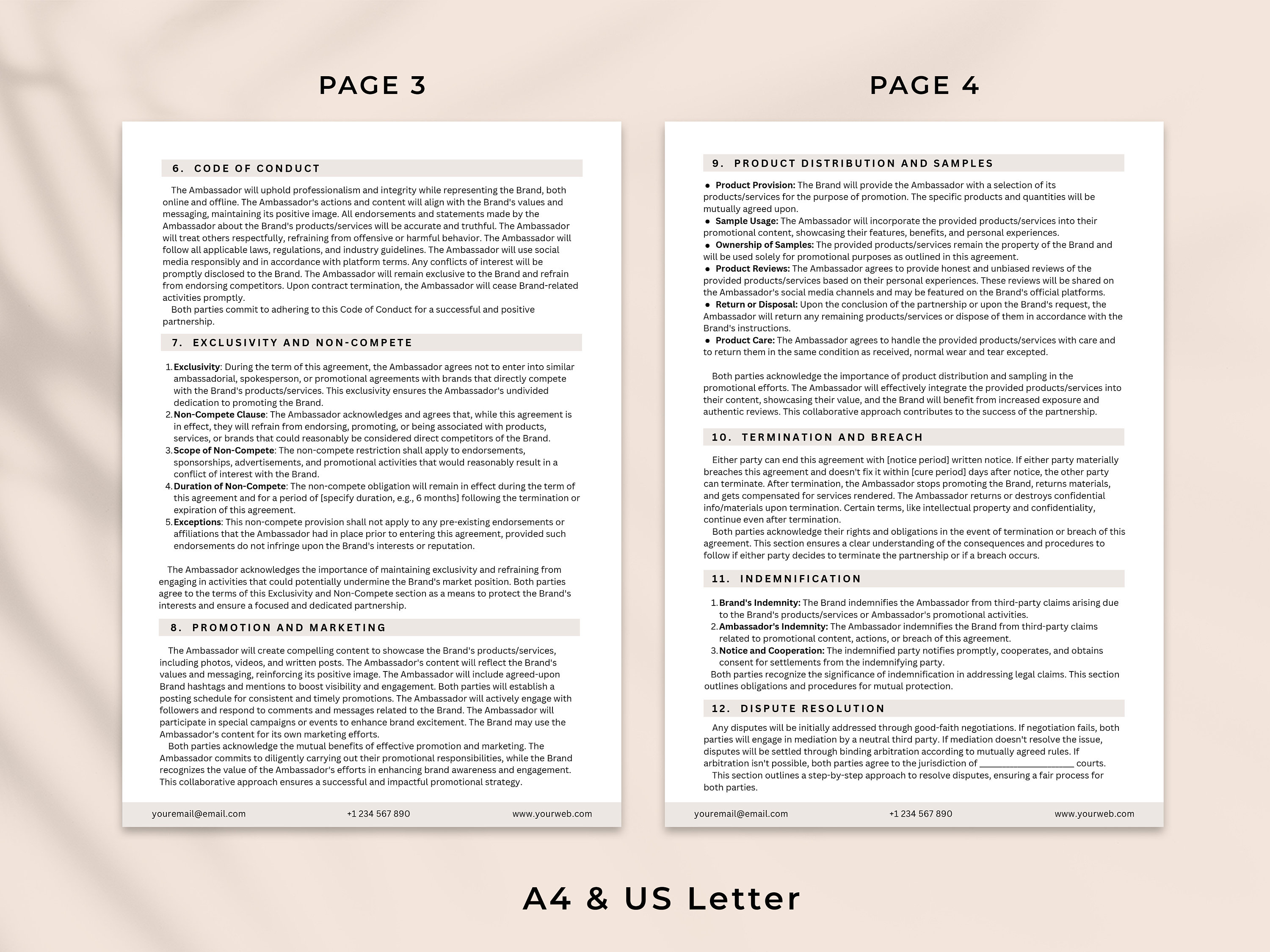 Editable Influencer Contract Template, Brand Ambassador Agreement Form ...