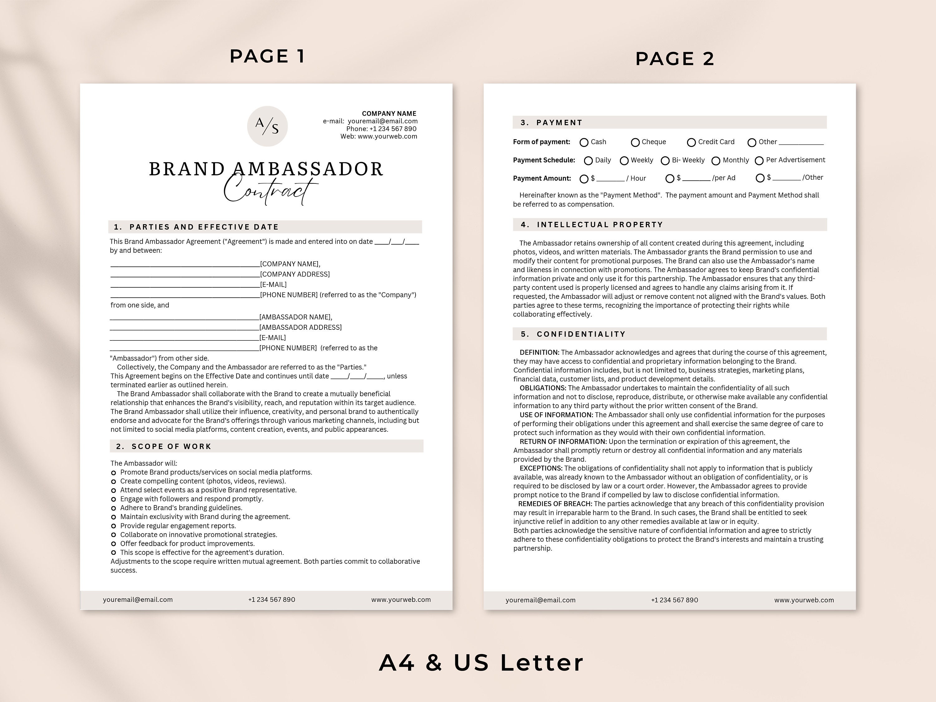 Editable Influencer Contract Template, Brand Ambassador Agreement Form ...