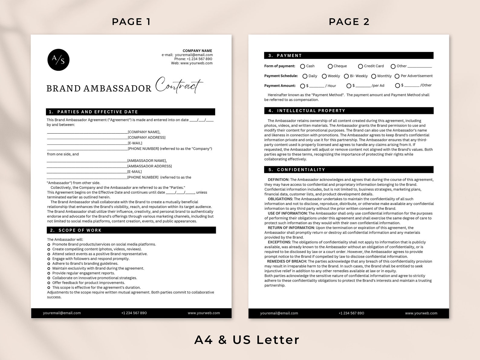 Editable Influencer Agreement Template, Brand Ambassador Contract Form ...