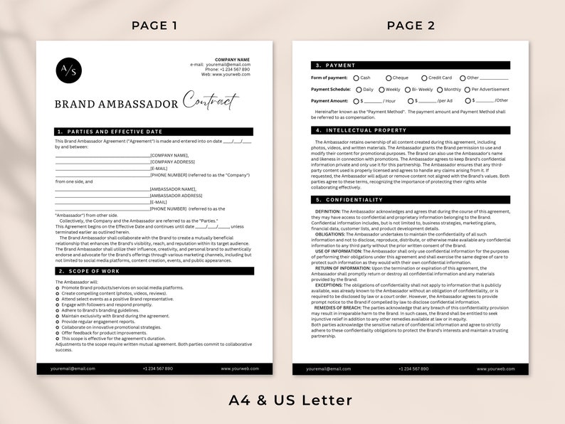 Editable Influencer Agreement Template, Brand Ambassador Contract Form ...