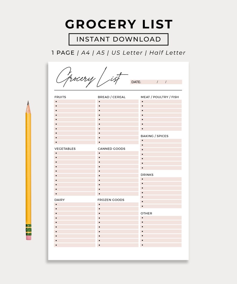 Grocery List Printable Template, Grocery Planner, Food Shopping List ...