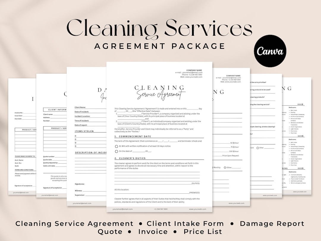 Cleaning Services BUNDLE, 6 Editable Cleaning Business Forms, Agreement ...
