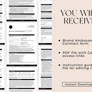 Editable Influencer Agreement Template, Brand Ambassador Contract Form ...