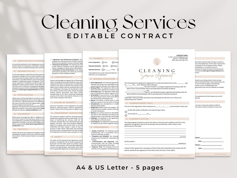 Cleaning Service Agreement BUNDLE | 6 Editable Cleaning Business Forms ...