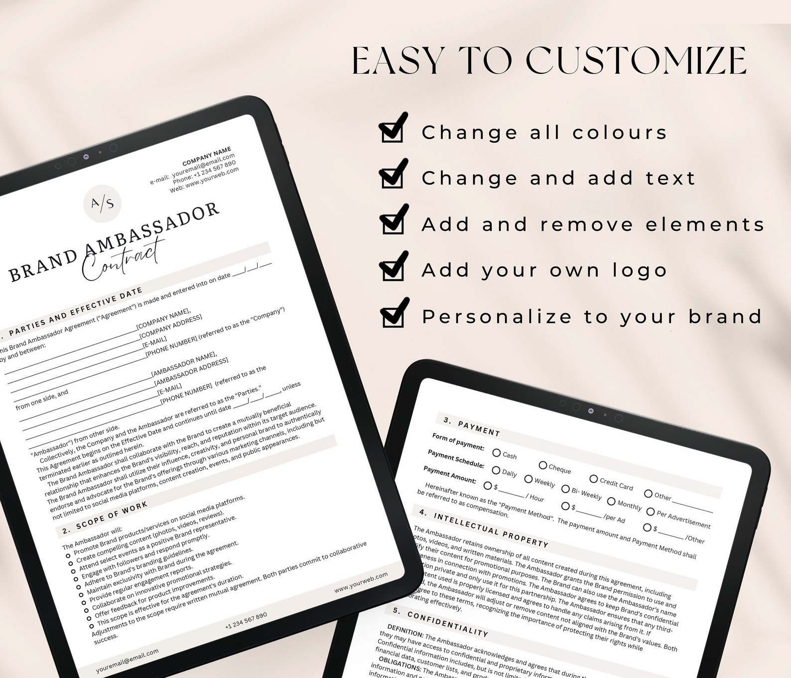 Editable Influencer Contract Template, Brand Ambassador Agreement Form ...