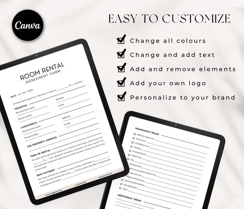 Room Rental Agreement Template, Editable Room Tenancy Agreement ...