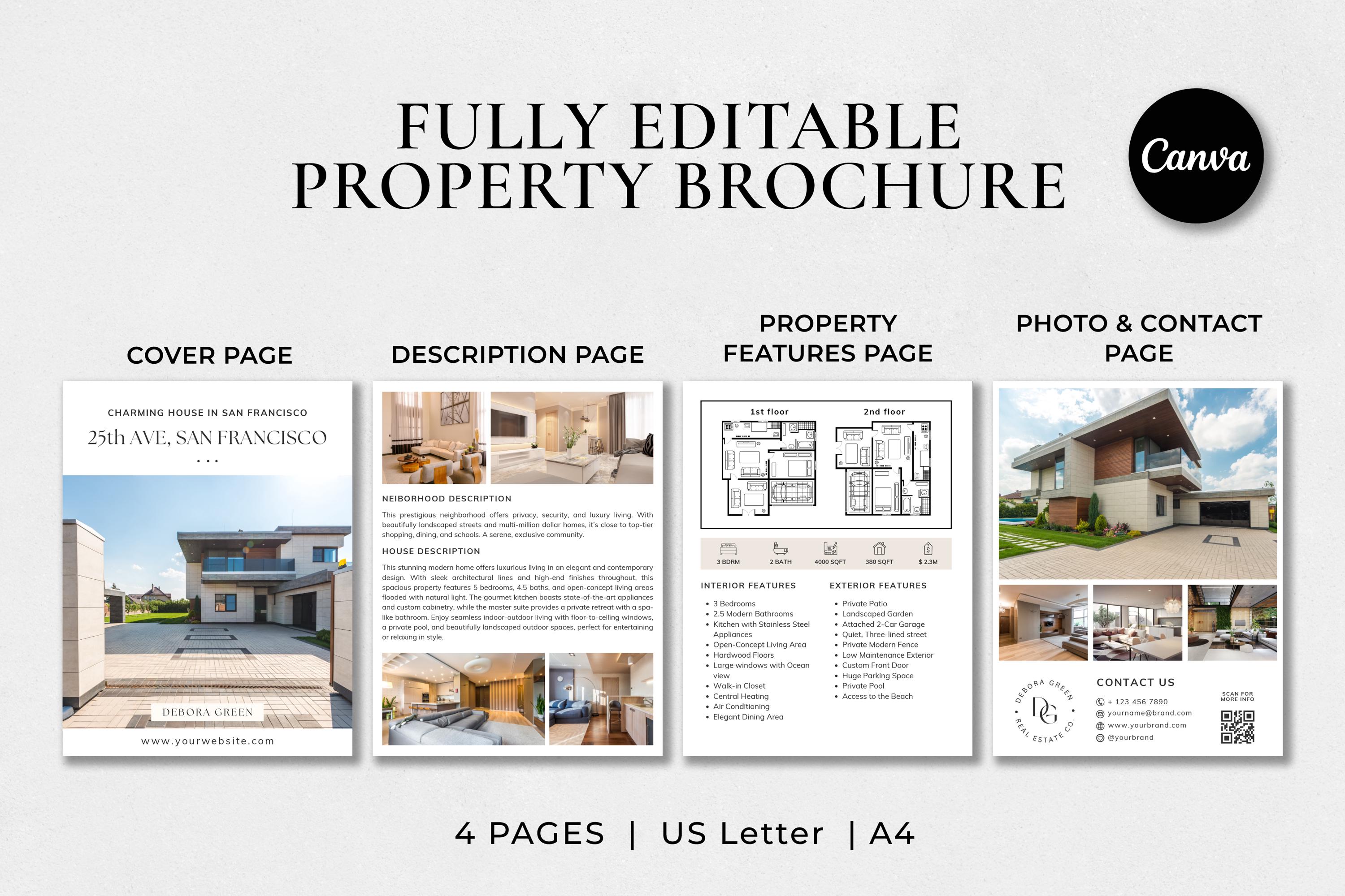 Real Estate Brochure, Real Estate Flyer Canva Template, Luxury Listing ...