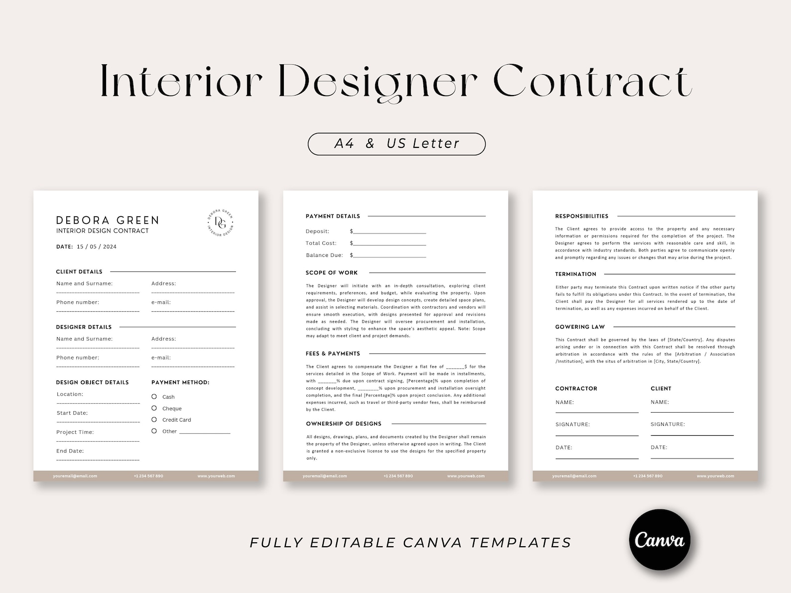 Interior Designer Client Contract Template, Service Contract ...