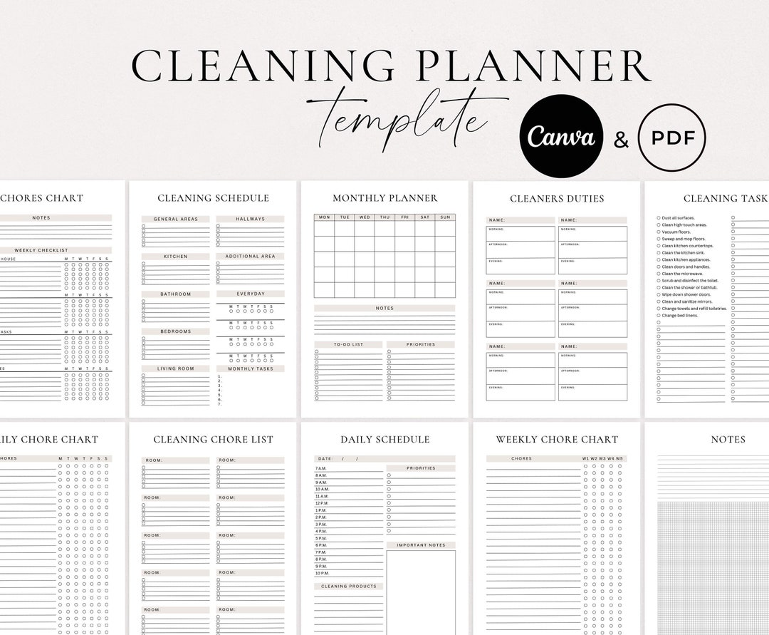 Cleaning Planner Template, Cleaning Checklist, Cleaning Schedule ...