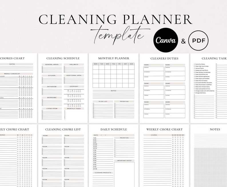 Cleaning Planner Template, Cleaning Checklist, Cleaning Schedule ...