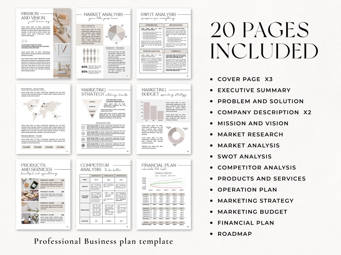 Business Plan Template, Business Planner Printable, Editable Canva ...