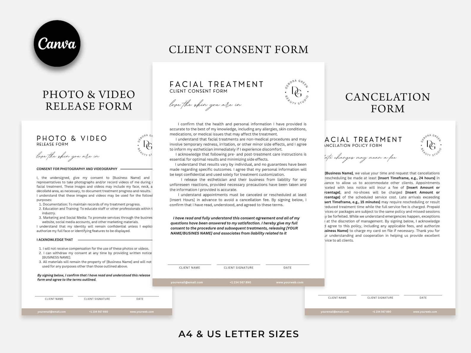 Facial Treatment Forms, Editable Esthetician Templates, Printable ...