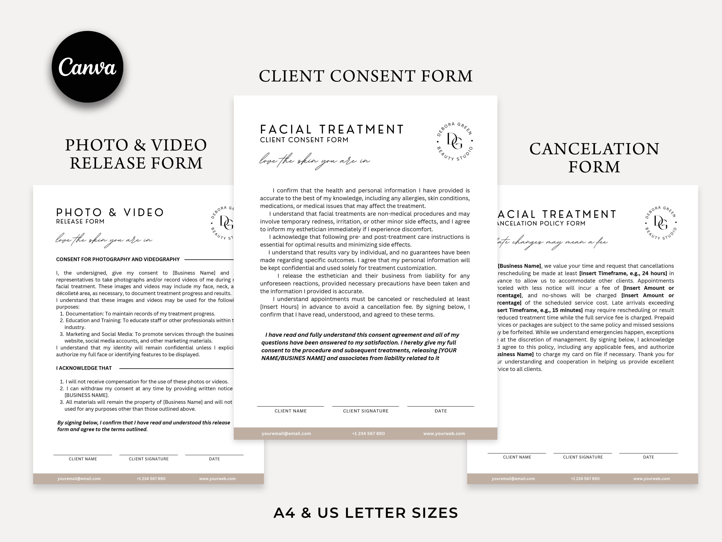 Facial Treatment Forms, Editable Esthetician Templates, Printable ...