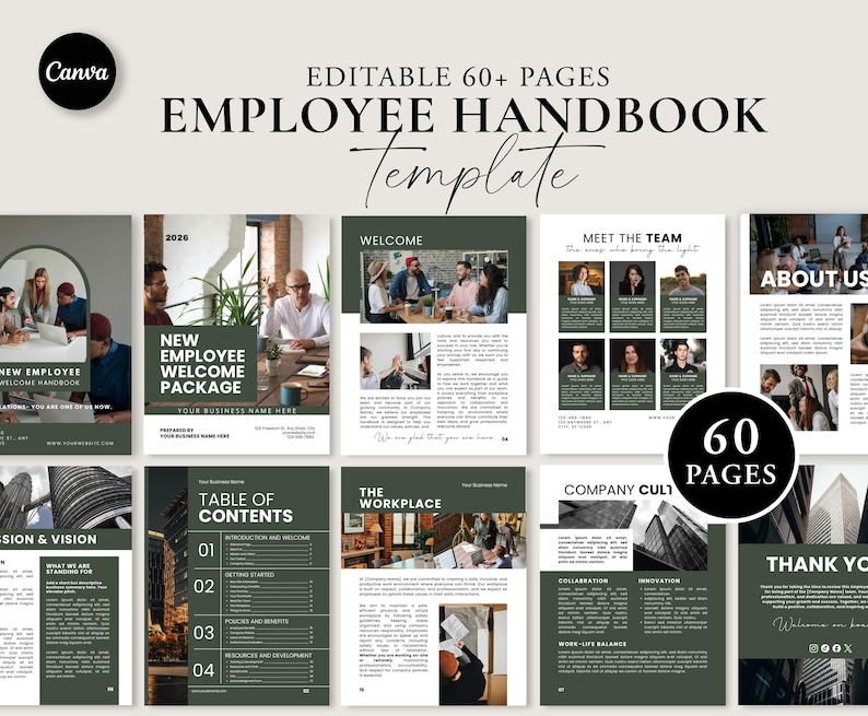 Employee Handbook Template, Training Manual, Welcome Packet, Employee ...