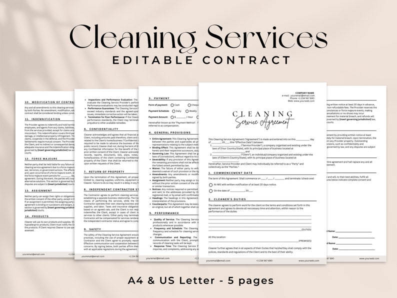 Cleaning Services BUNDLE, 6 Editable Cleaning Business Forms, Agreement Contract, Client Intake ...