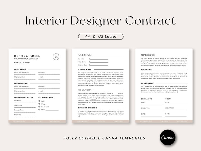 Interior Designer Client Contract Template, 9 Editable Designer ...
