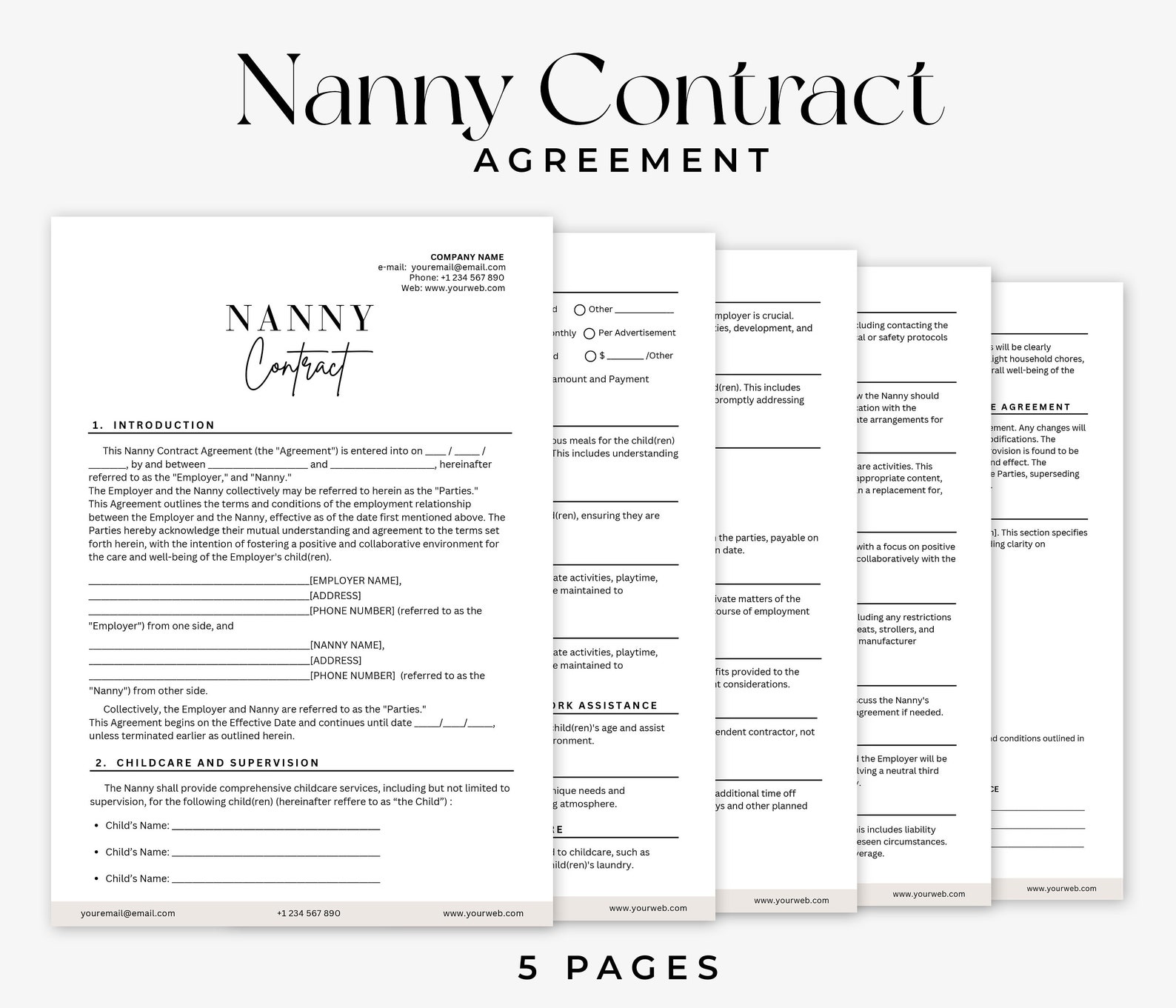 Editable Nanny Contract Template, Babysitter Agreement, Childcare ...